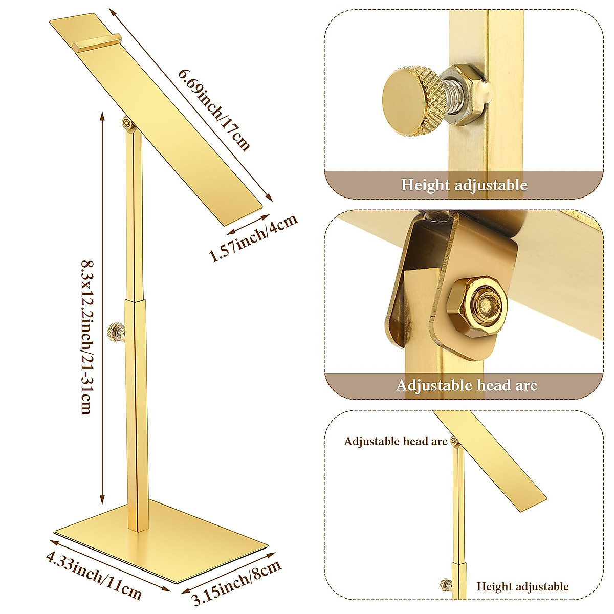 Therwen 4 Pcs Shoe Display Stand Gold Shoe Rack Stainless Steel Shoe Stand Golden Metal Shoe Riser High Heel Display Rack Holder for Shoe Store Home Shopping Malls (Square Shape)