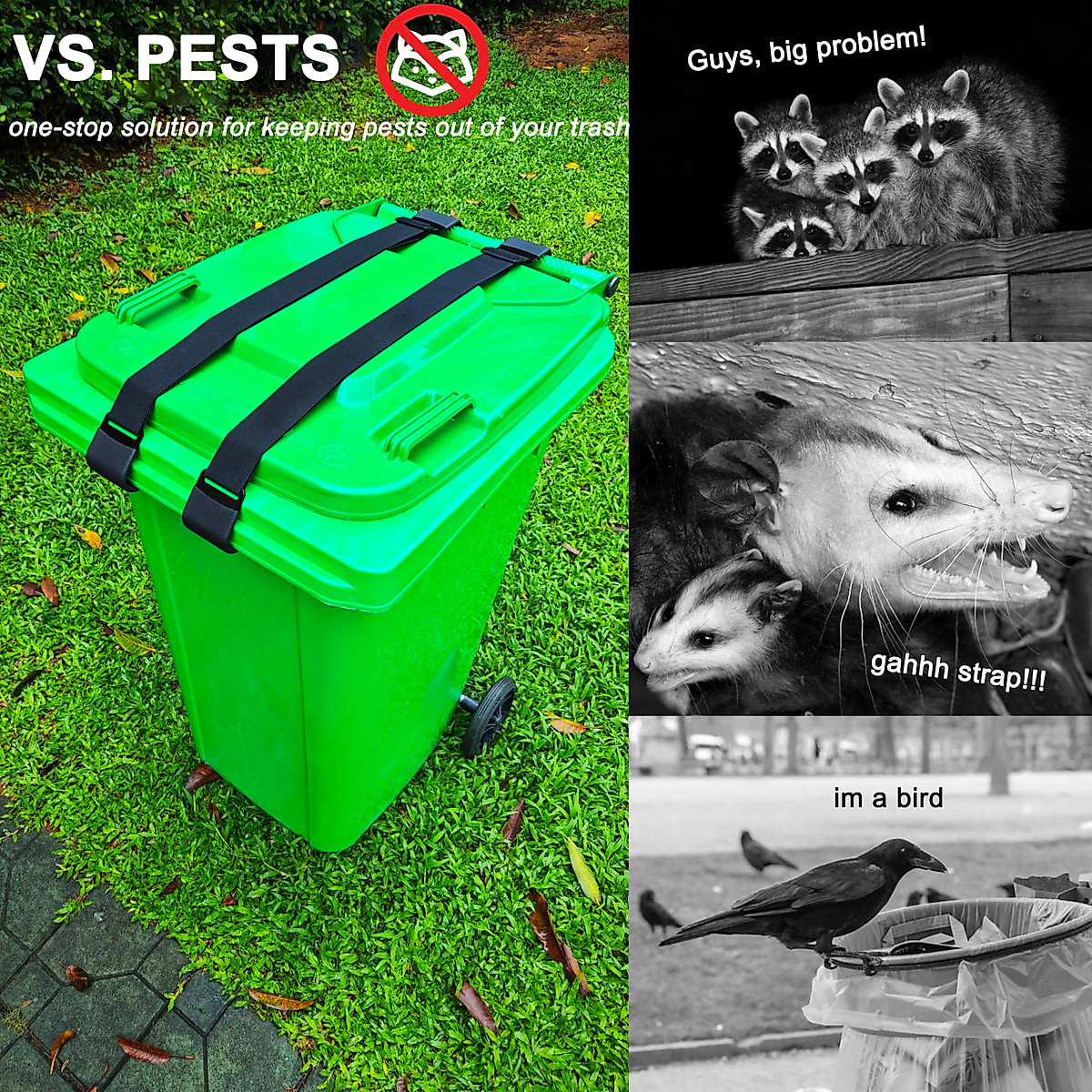 Metal Double Claw Trash Can Locks Strap for Animals,Universal Trash Can Lid Lock 1PC,Adjustable Garbage Can Lid Locks Security Strap,Trash Can Bungee Cord Belt Rope for Outside Raccoon,Trash Bin Lock