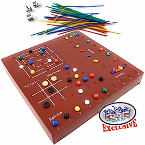 Matty's Toy Stop Exclusive Deluxe 10-in-1 Chess, Checkers, Tic Tac Toe, Backgammon, Mill, Roll Em, Insanity, Chinese Checkers, Mancala & Pick-Up Sticks Wooden Cabinet Game Set