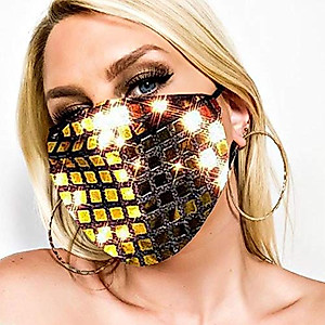 Barode Sparkly Sequins Mask Gold Crystal Face Cover Cotton Masquerade Masks Halloween Party Nightclub Face Masks Covering for Women and Girls (Gold)