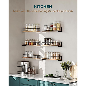 OROPY Spice Rack Wall Mounted, Rustic Wood Hanging Rack for Over The Stove, Kitchen Wall, 4 Pack