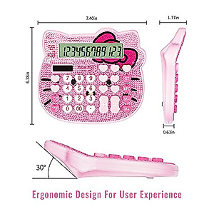 Women Calculators,BREIS Creative Cute Solar Energy Calculator, 12 Digit Large LCD Display, Handheld for Daily and Basic Office, Pink (Pink+Pink)