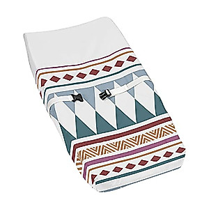 Sweet Jojo Designs Aztec Boho Chic Girl Baby Nursery Changing Pad Cover - Yellow Blue Gold Mauve Burgundy Purple Pink Modern Bohemian Southwestern Rustic Geometric Patterned Chevron Diamond Triangle