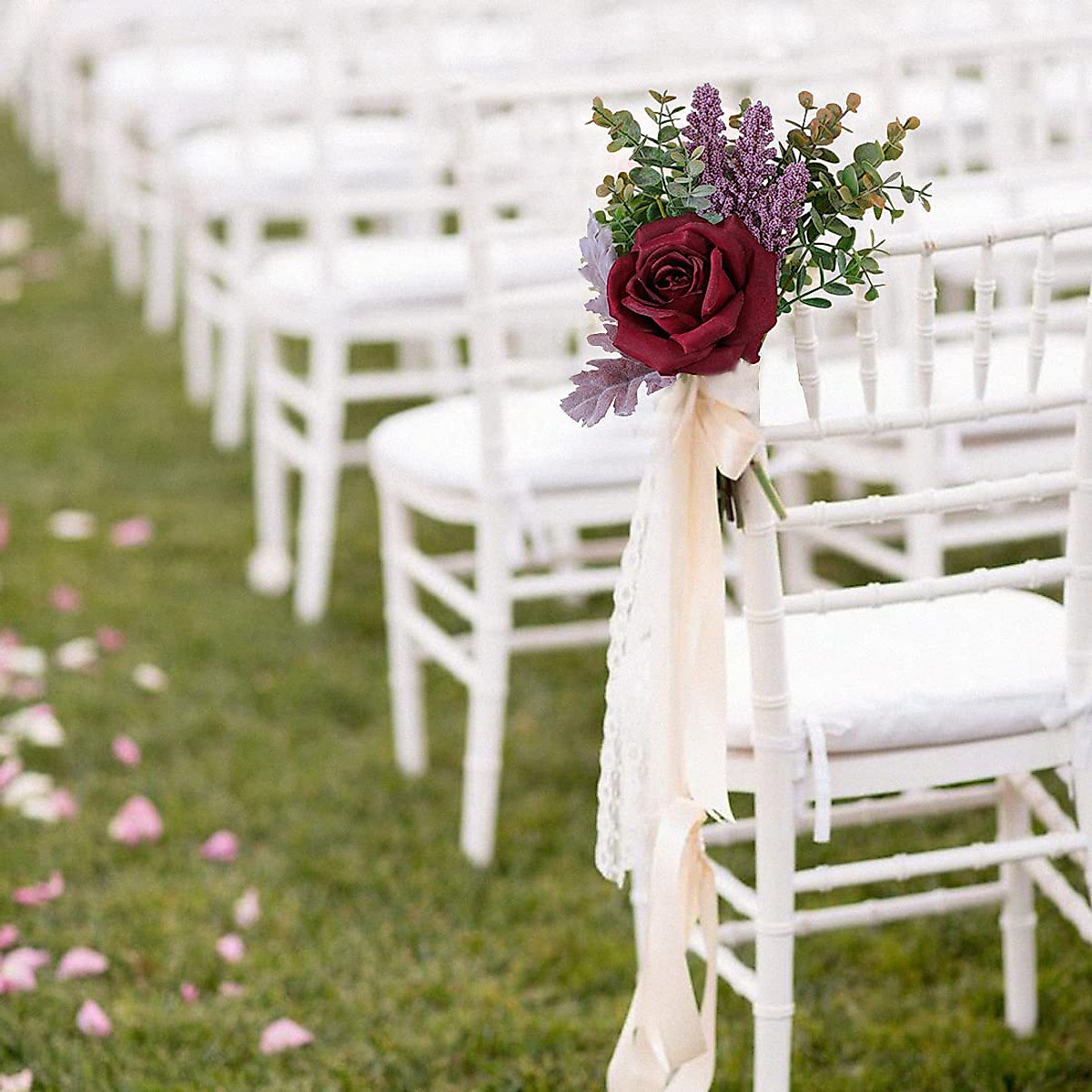 Fake Flowers Silk Roses Flower Bouquet , Faux Flower Arrangements,Farmhouse Table Decor,Table Decorations for Living Room,Coffee Table Decor( Burgundy)