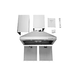 Hauslane Wall Mount Range Hood 30 Inch | Matte White Wall Chimney | 6” Duct/Ductless Convertible, Strong Suction, Six-layer Aluminum Filters, Changeable LED Lamps, Stove Kitchen Vent Hood