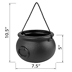 GLOCAMPING 7.5” Black Plastic Candy Cauldron Kettle, Plant Pot, Candy Holder, Halloween Party Favor Decoration