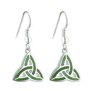 Biddy Murphy, Irish Trinity Knot Earrings for Women, 925 Sterling Silver, Connemara Marble Inlay, Elegant Celtic Jewelry Imported from Ireland's Finest Artisan Jewelers