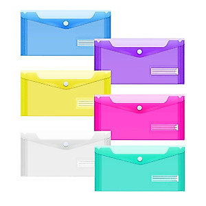 Sooez 24 Pack Plastic Pencil Pouch, Clear Poly Envelopes File Bag Bill Bag Pencil Case with Label Pocket, Plastic Pencil Case Bulk for A6 Size Files School, Office Storage
