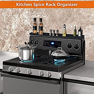 AWOKE Stove Top Shelf 30 Inch - Silicone Material Magnetic Shelf for the Stove - 3 Functional Partitions Kitchen Spice Rack Organizer - Black