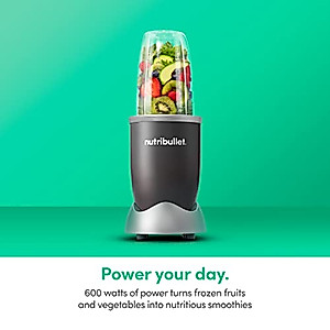 nutribullet Personal Blender for Shakes, Smoothies, Food Prep, and Frozen Blending, 24 Ounces, 600 Watt, Gray, (NBR-0601) & 18 Ounce Short Cup with Standard Lip Ring, Clear/Gray (NBM-U0269)