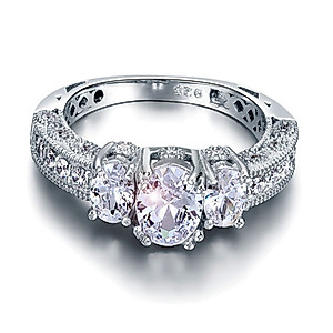 Diamond Galaxy Vintage Style 2 Carat Created Diamond Solid 925 Sterling Silver Wedding Engagement Ring, Art Deco Ring, Besbelle Bridal Ring, Anniversary Ring Gifts for Her, 7