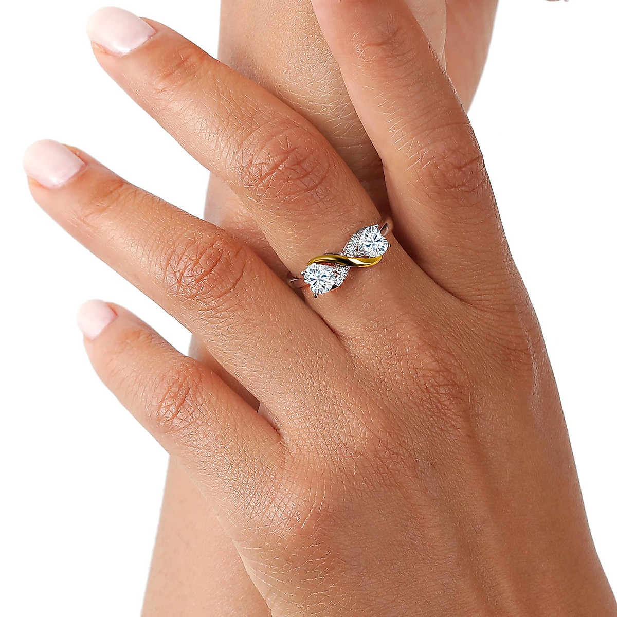 925 Sterling Silver and 10K Yellow Gold Forever Classic Moissanite from Charles & Colvard Women Ring (1.04 Cttw, Heart Shape 5MM, Available in size 5, 6, 7, 8, 9)