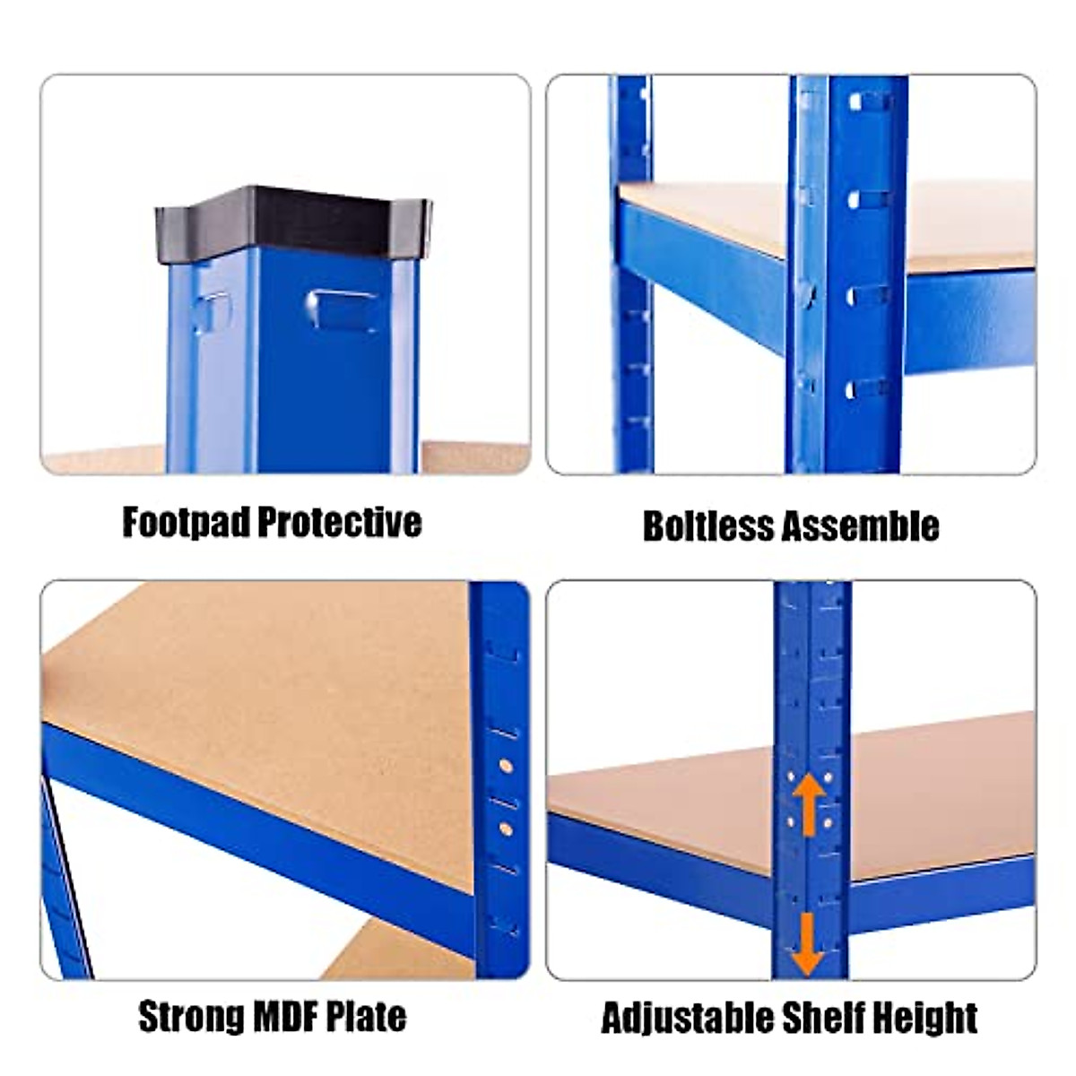 ERGOMASTER Storage Shelves Metal Garage Shelving Unit 4-Shelf Adjustable Heavy Duty Boltless Organizer Rack for Home Warehouse Pantry Office 96" W x 16" D x 63" H（Blue,3Pack）