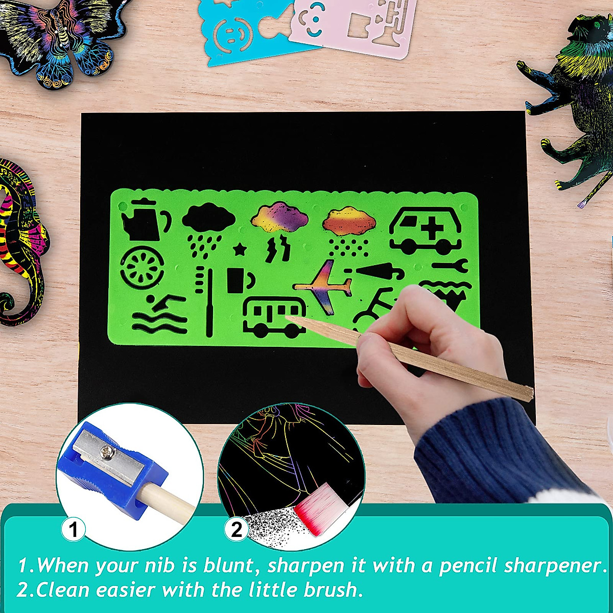 Scratch Art for Kids, 118 PCS Rainbow Scratch Paper Set Black Scratch it Off Paper Art Crafts Notes Sheet for Children Girls Boys Fun DIY Toy Birthday Game Christmas Easter Craft Gifts