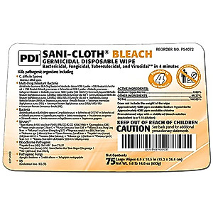 Sani-Cloth Bleach Disposable Wipe - Hospital-Grade Surface Cleaner for Bathroom, Equipment - Large Canister, 6 inch. x 10.5 inch, 75 Total
