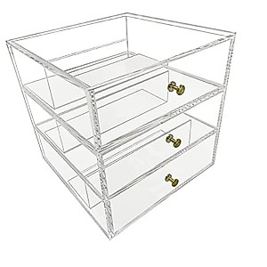 Creative Planet Acrylic Drawer Organizer Storage Drawers for Jewelry Makeup Hair Accessories Cosmetics Sunglasses Toiletries (3-Level-7"x7"x7"-Transparent)