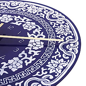 Lafocuse 12 Inch Blue and White Wall Clock, Navy Blue China Ceramic Wall Clock for Living Room Decor, Kitchen Clock Wall Decorative Battery Operated Silent Non-Ticking Bedroom Home Office