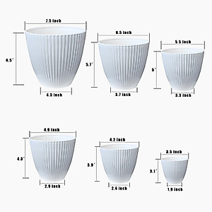 RooTrimmer Plant Planters with Drainage Holes and Trays Pack of 6 Plant Pots 7.5/6.5/5.5/4.9/4.2/3.5 Inches Flowers Pots, White