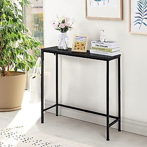 OYEAL Black Console Table Narrow Entryway Table with Hooks 31.5 in Small Sofa Table with Metal Frame Couch Table for Living Room, Hallway, Foyer, Bedroom, Black