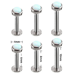 FM FM42 Stainless Steel 4mm Diameter Simulated Opal 16G 6/8/10mm Height Labret Monroe Stud (Pack of 6)