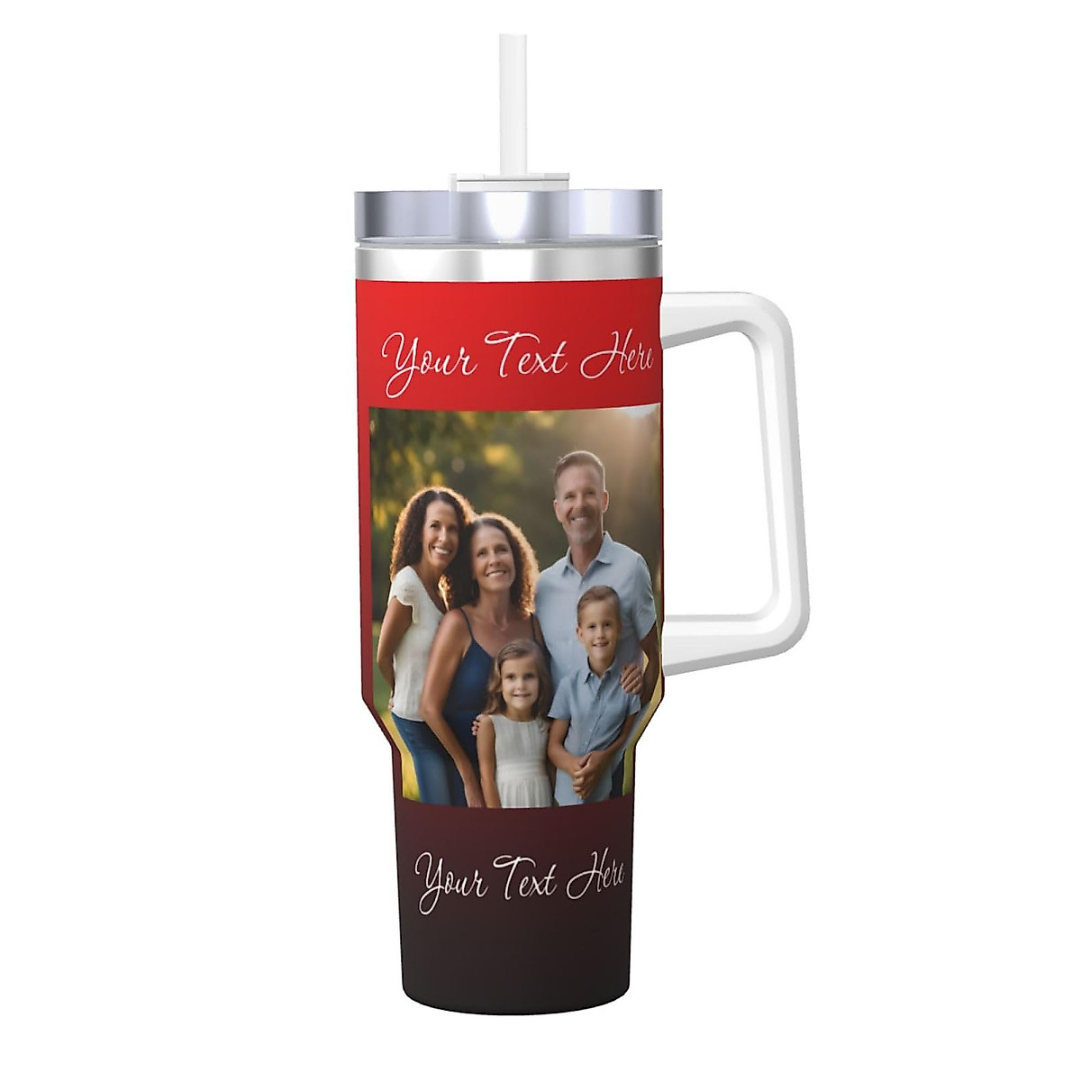 Mount Hour Custom Personalized Photos Stainless Steel Ice Bully Cup with Handle Lid Straw 40 OZ, Design Logo Text Name Travel Coffee Cup, Funny Presents for Birthday