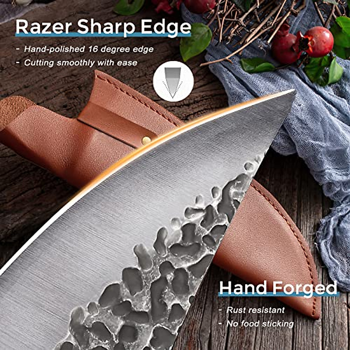 ZENG Butcher Knife, Viking Knife Boning Knife Hand Forged Hussk Japanese Knife with Sheath Kitchen Chef Knife Caveman Knife Ultimo Knives Fillet Knife Meat Cutting Knives for BBQ Deboning Vegetables