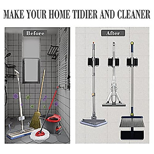 3-H Mop and Broom Holder Wall Mount, Broom Holder Wall Mount 10 Pack, Broom Holder for Garage Garden Shed Storage System Laundry Room Home Kitchen Organization up to 1.45 Inch(Black)