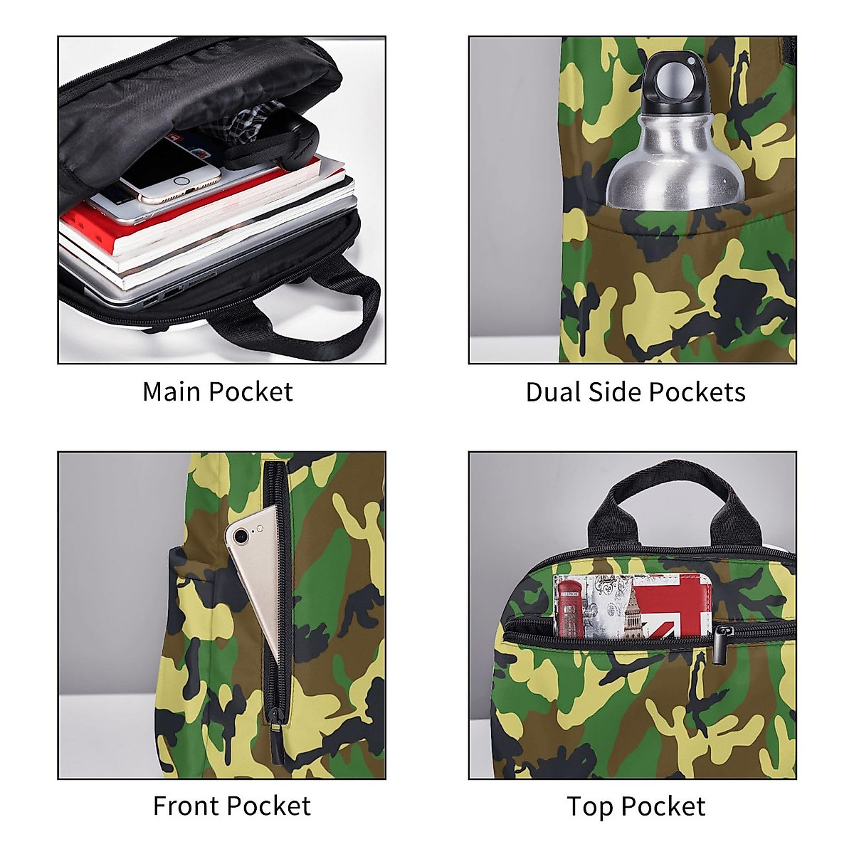 RIMENCH Lightweight Backpack For Basic Casual Daypack For Travel With Bottle Side Pockets (Army Camo Camouflage)