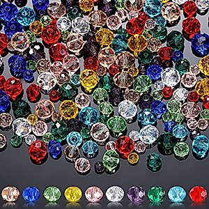 1000 Pcs Glass Beads Briolette Crystal Glass Beads Faceted Rondelle Shape Crystal Beads Assorted Colorful Loose Beads for DIY Craft Bracelets, Necklace Jewelry Making, 10 Colors, 4 mm 6 mm 8 mm