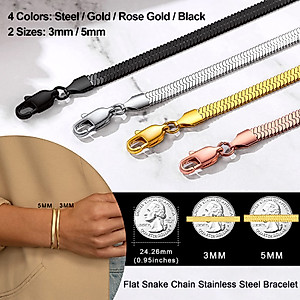 FOCALOOK Snake Chain Bracelet Rose Gold Plated 3MM Flat Herringbone Chain Bracelets