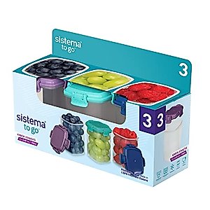 Sistema To Go Collection Medium Knick Knack Snack Container, 4.6 oz./136 ml, Multi color, 3 Count