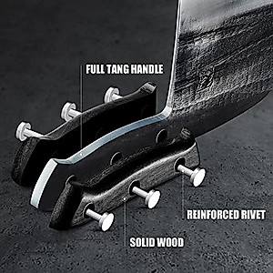 ENOKING HandForged Meat Cleaver Knife Heavy Duty, 6.7 inches Full Tang Sharp Serbian Chef Knife, High Carbon Steel Cutting Knife with Leather Sheath for Kitchen Camping BBQ