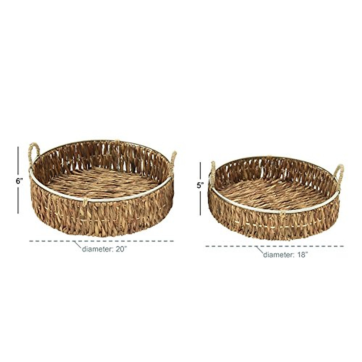 Deco 79 Dried Plant Handmade Woven Tray, Set of 2 18", 20"W, Brown