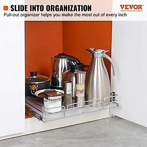 VEVOR 14"W x 21"D Pull Out Cabinet Organizer, Heavy Duty Slide Out Pantry Shelves, Chrome-Plated Steel Roll Out Drawers, Sliding Drawer Storage for Home, Inside Kitchen Cabinet, Bathroom, Under Sink
