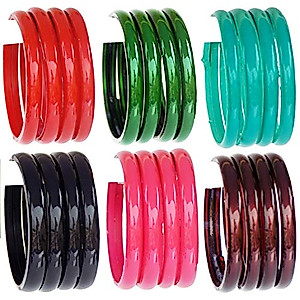 JD'Z COLLECTION Indian Jewelry Glass Bangles for Women Bollywood Plain Glass Bangles Set of 4p Traditional Costume Matching Bracelets Bangles For Women/Girls (Black 2.4)