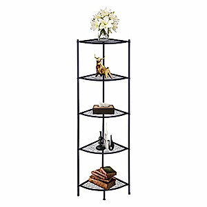 L&H UNICO 5-Tier Corner Spa Tower Standing Corner Wire Shelving Unit Storage Furniture Multipurpose Space Saving Storage Rack, Black