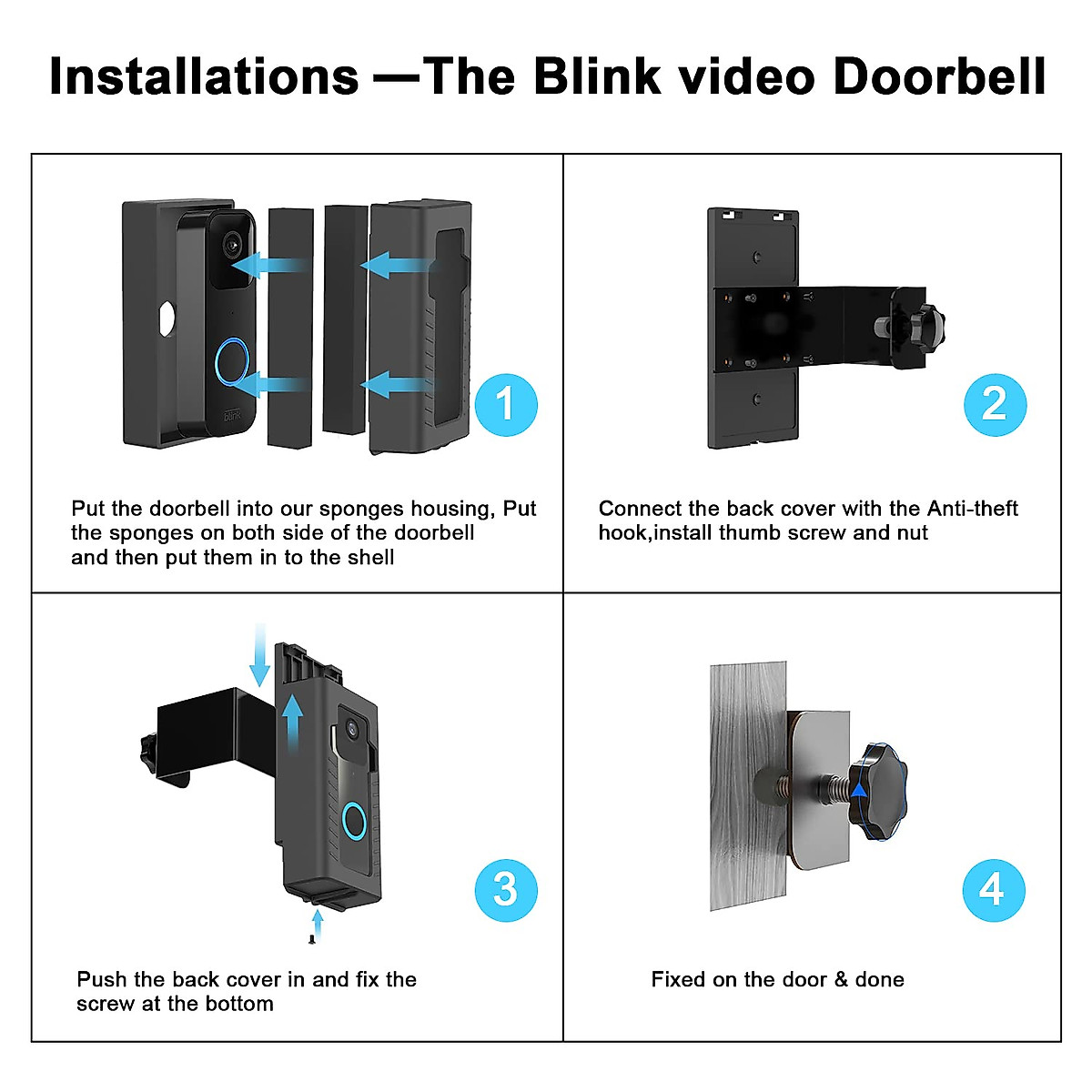 AISVAN Anti-Theft Blink Doorbell Door Mount,No-Drill Mounting Bracket for Blink Video Doorbell cover Holder Not Block Doorbell Sensor Easy to Install Blink Video Doorbell Accessories
