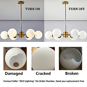 KCO Lighting 6-Light Globe Sputnik Chandelier Milk Glass Modern Gold Chandelier Light Fixture Mid Century Sputnik Chandeliers Pendant Lighting Brushed Brass Chandelier (Gold+White)