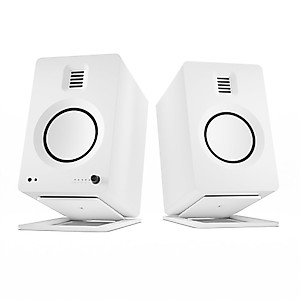 Kanto S6W Tilted Desktop Speaker Stands for Large Bookshelf Speakers & Full-Size 5”-7” Studio Monitors | Supports 20 lbs | Damping Foam Padding | ¼”-20 Mounting | Pair | White