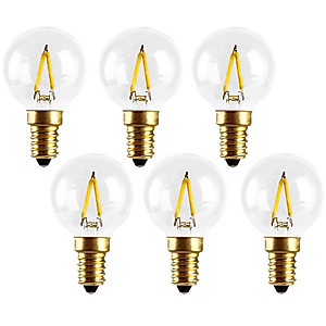 MaoTopCom E14 Vintage Edison LED Light Bulbs 1W Non-Dimmable, European Base Daylight White 6500K 10 Watt Replacement G40 Equivalent Filament Mini Globe Bulb, Clear Glass, AC 110V(6 Pack)