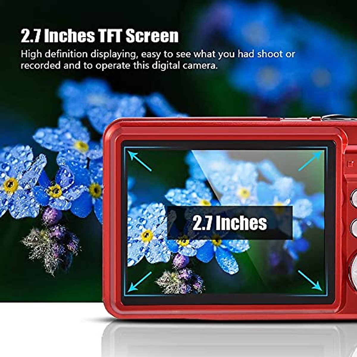 Shanrya Digital Camera, 8X Zoom High Definition 2.7in LCD Stable Performance Camera 720P Resolution for Party for Travel for Home(red)