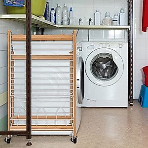 tonchean Collapsible Drying Racks for Laundry with Wheels, Heavy Duty Commercial Foldable Laundry Drying Rack Wooden Clothes Drying Rack Free Standingwith Adjustable Iron Wings