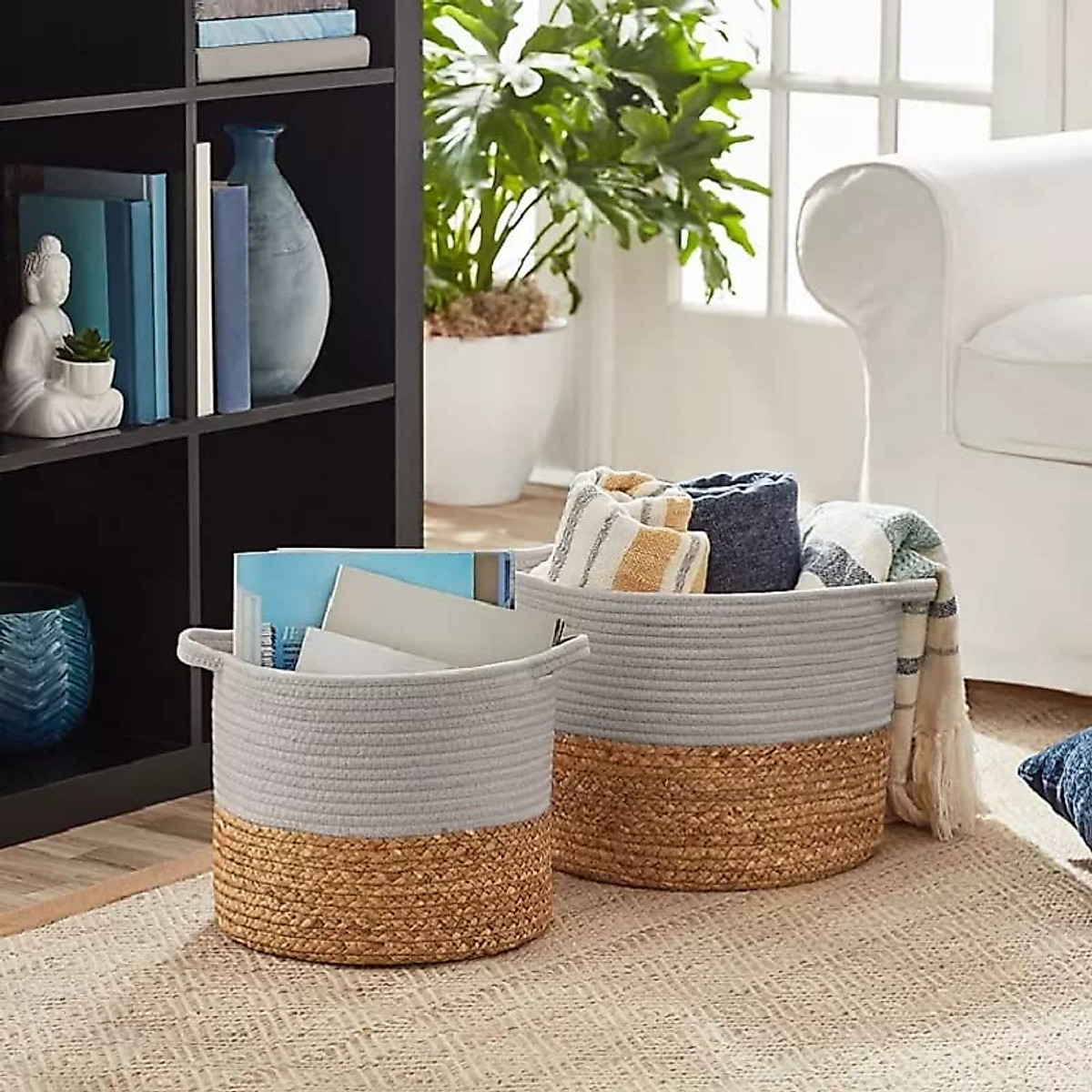 MEMBER'S MARK 2-Piece Cylinder Rope & Hyacinth Basket Set (Grey, 2)