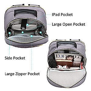 LOVEVOOK Laptop Backpack Purse for Women, Large Capacity Travel Business Computer Work Bag, Quilted Casual College Nurse Backpack for Womens, Fit 15.6 Inch Laptop with USB Port, Purple Grey