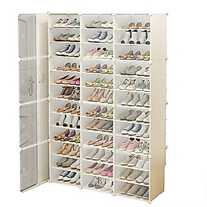 Portable Shoe Storage Organzier Tower, Dust-proof Shoe Rack Shelf Plastic Shoe Storage Cabinet with Doors, Foldable Shoe Storage Rack for Sneaker Collection Heels, Boots, Slippers (3 x 12-tier)