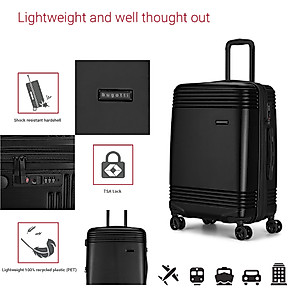 Bugatti Nashville Collection 20 Inch Hard Shell Spinner Carry On Bag for Airplanes, Hardside Expandable Suitcase with 360-Degree Spinner Wheels, Retractable Handle, Airline Approved, Black