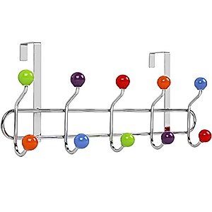 Galashield Over The Door Hook Multi Color Ceramic Knobbed Hooks and Stainless Steel Organizer Door Hanger Towel Rack