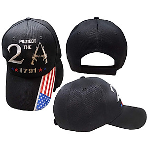 Protect The 2A 2nd Amendment 1791 USA Flag On Bill Embroidered Black Cap Hat