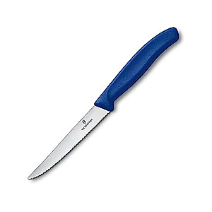Victorinox 6.7232.6 Swiss Classic Steak Knife Set Ideal for Slicing a Wide Variety of Steak Cuts Wavy Edge Blade in Blue, Set of 6