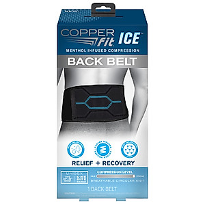 Copper Fit ICE Unisex Adjustable Compression Back Brace Infused with Menthol, Black